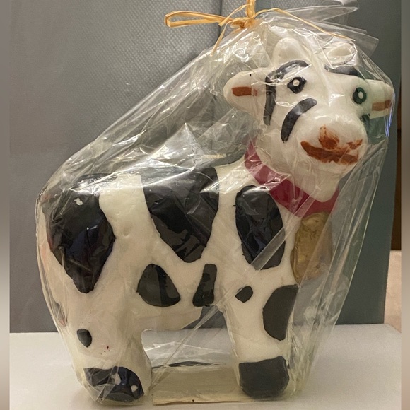 Accents | Vintage Cow Wax Wick Candle Farm Animal Decor Gold Cowbell ...